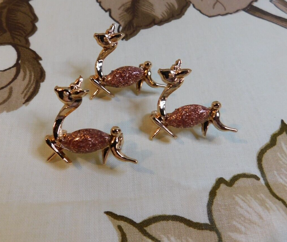 SCATTER PINS~ MID CENTURY MODERN~3 INDIVIDUAL DEER PINS/ BROOCHS~1 1/8 ...