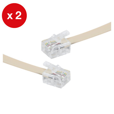 2 PACK - 5m RJ14 Plug to RJ14 Plug Ivory Telephone Cable | eBay