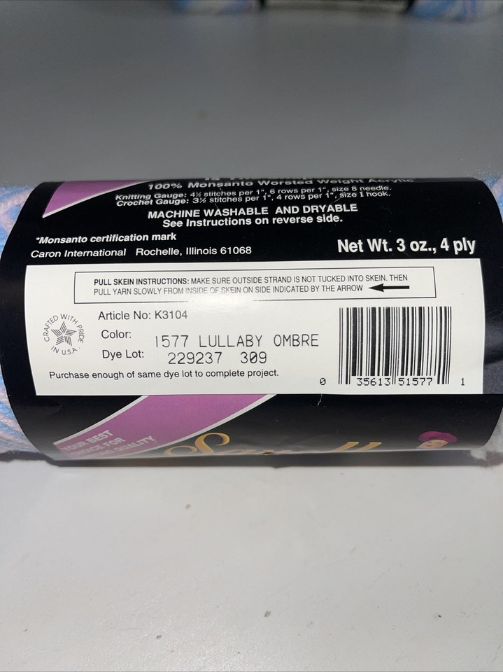 Vintage Caron Gold Sayelle Yarn 100% Worsted acrylic lullaby 3 oz 4 ply ...