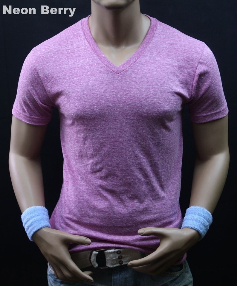 Men Slim T-Shirt V-Neck Fashion Muscle Plain Solid Casual Active Gym ...