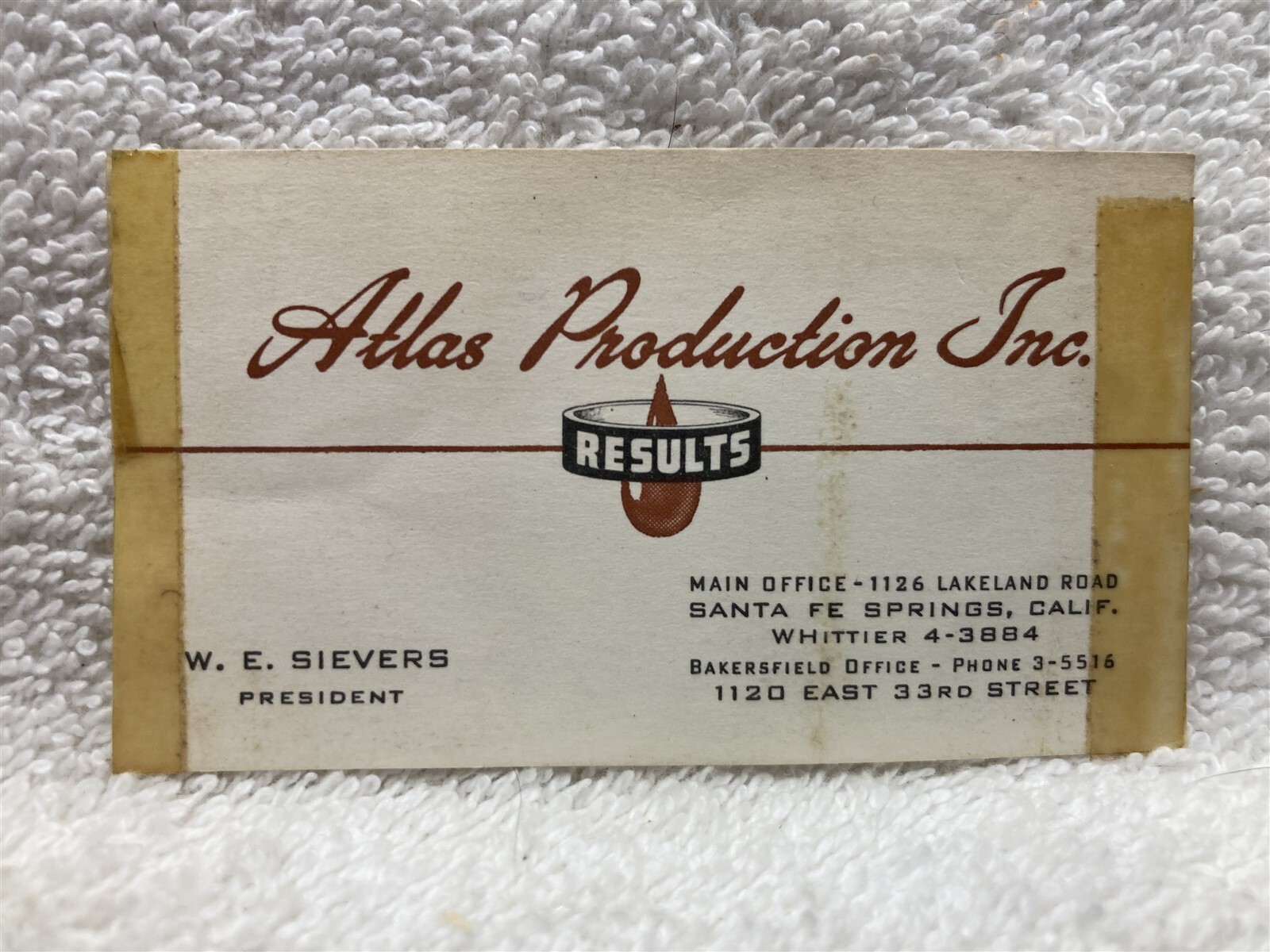 1930's 1940's Business Card Atlas Production Inc Santa Fe Springs CA ...