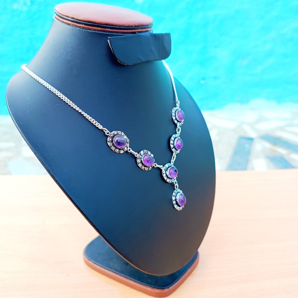 Amethyst Gemstone Necklace 925 Sterling Silver Handmade Birthstone ...