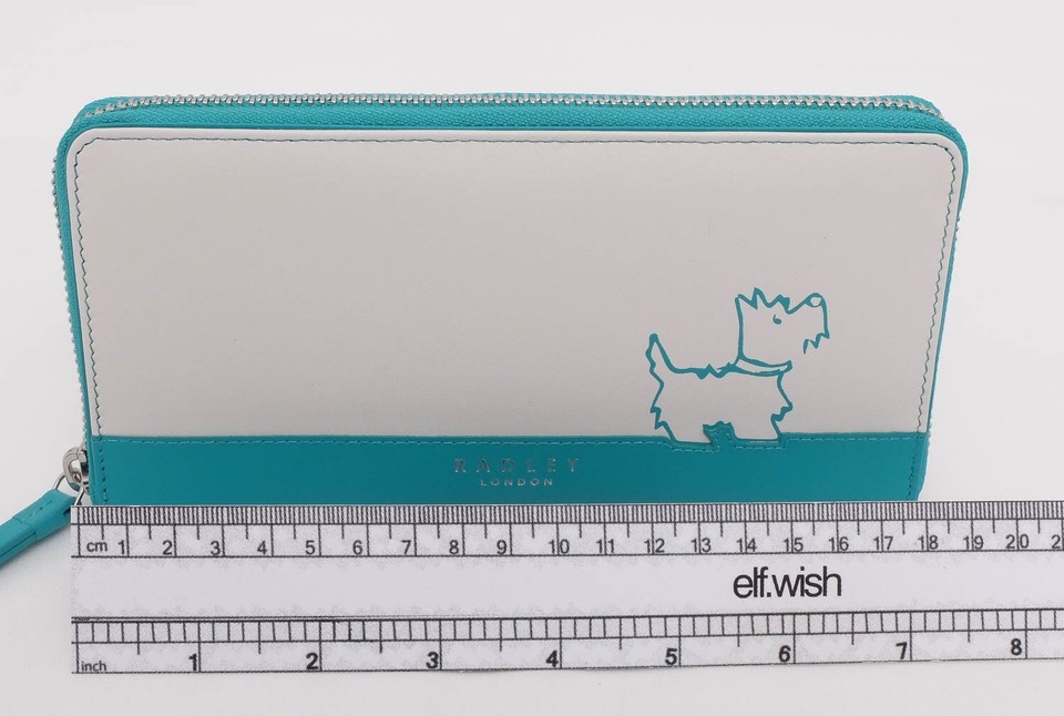 RADLEY LONDON HERO DOG WHITE & TURQUOISE LEATHER LARGE ZIP AROUND PURSE ...