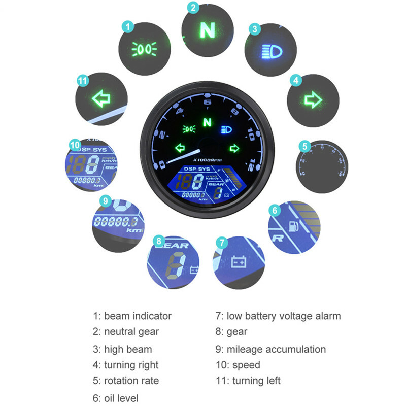 12000 RPM Motorcycle LCD Signal Speedometer Tachometer Odometer Gauge ...