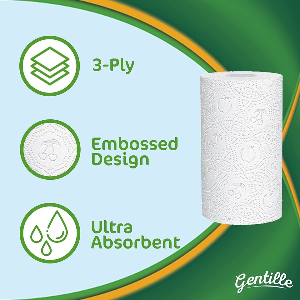24 Kitchen Roll Gentille Twin, 3PLY Towel Paper, Extra Thick & Strong ...