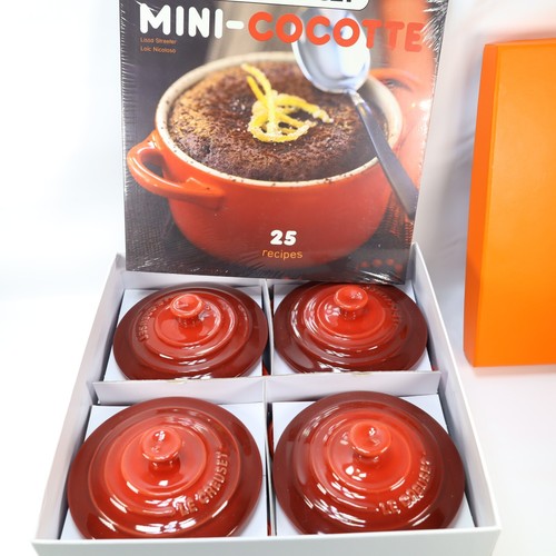 Le Creuset Stoneware Mini Cocotte Round Set of 4, 8oz Cerise NEW Red ...