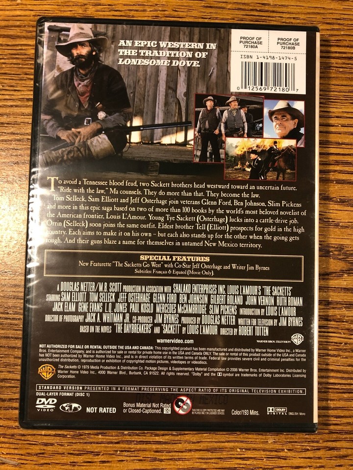 The Sacketts DVD Complete Miniseries 2-Disk Set Sam Elliott Tom Selleck ...
