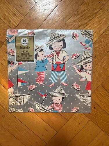 Vintage Mid Century Kaycrest Kmart Juvenile Wrapping Paper In Original ...