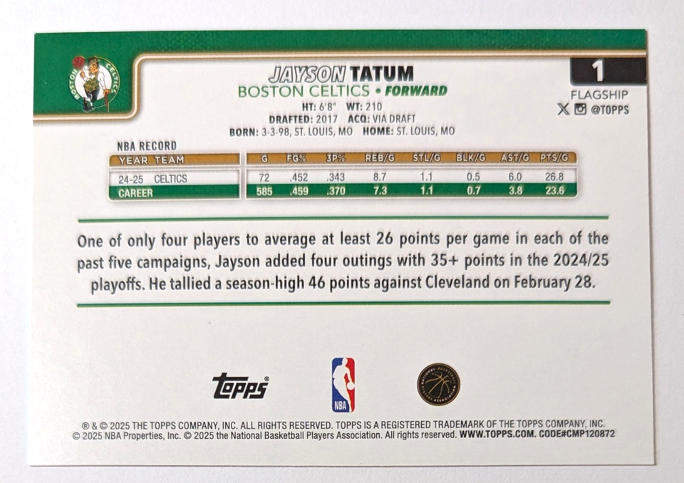 Jayson Tatum 2025-26 Topps Basketball Logo Foil Pattern Fanatics ...