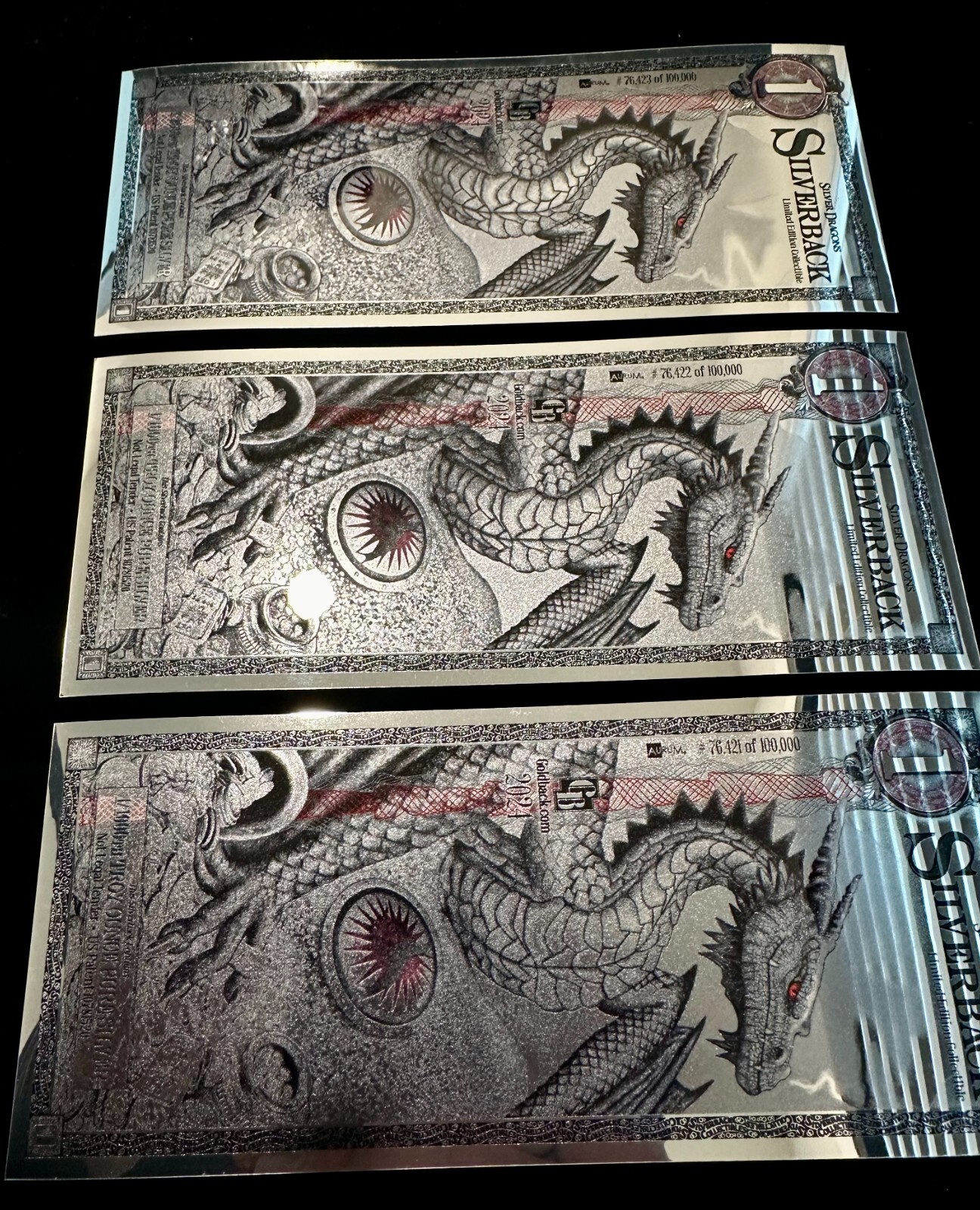 3X Silverback Dragon Limited Edition .999 Fine Silver Note Consecutive ...