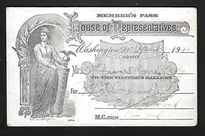 US House of Representatives Member Pass - 1941 - New York | eBay