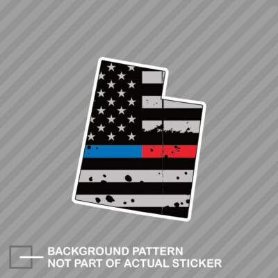 Distressed Thin Blue Red Line Utah State Shaped Subdued US Flag Sticker ...