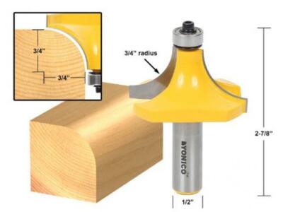 Yonico 13168 3/4-Inch Radius Round Over Edge Forming Router Bit 1/2 ...