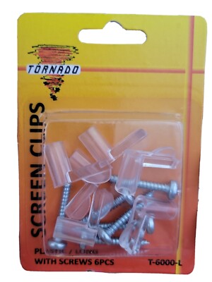 Tornado LONG Clear Plastic WINDOW SCREEN CLIPS & SCREWS 6 Pieces T-6000 ...