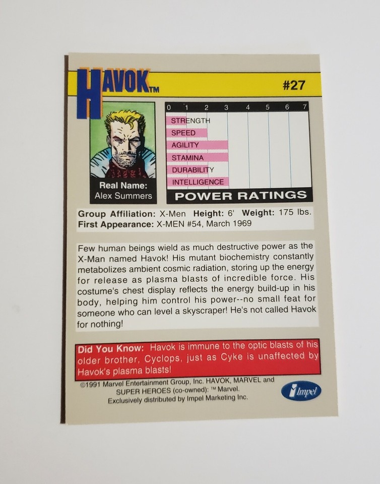 1991 MARVEL UNIVERSE BASE CARD 27 HAVOK | eBay