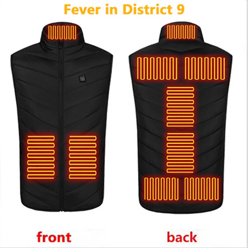 9 Zone USB Charging Electric Warm Jacket Men Winter Heated Vest Battery ...