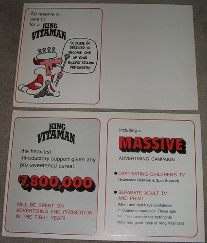 cereal box KING VITAMIN 1970 Jay Ward (8) promo folder Quisp Quake Capn ...