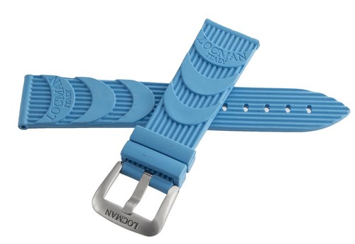 LOCMAN Men's 24mm x 20mm Light Blue Rubber Silver Buckle Band Strap | eBay