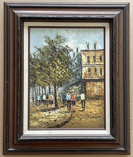 Original Oil Painting By P. Chabrier, Downtown Promenade. | eBay