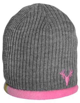 GRAY RIBBED REVERSIBLE LADIES PINK FLEECE STOCKING HAT BEANIE, REALTREE ...