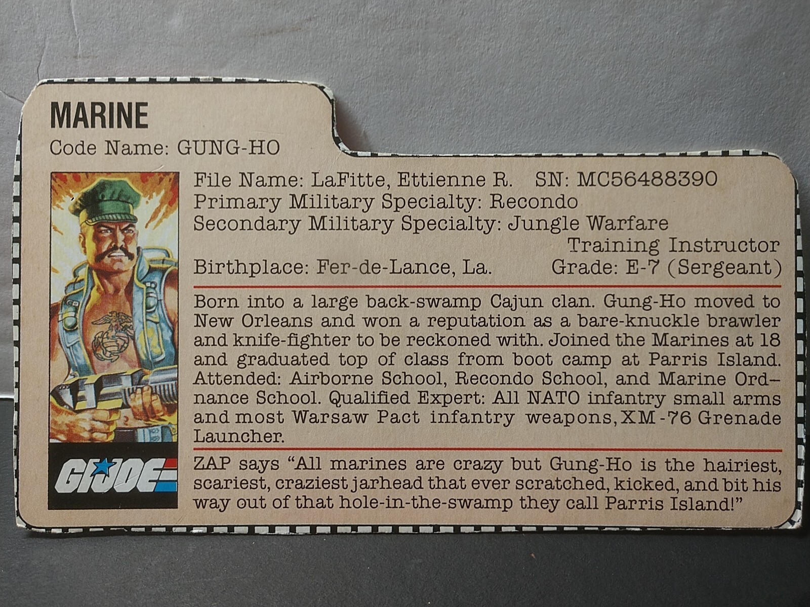 Vintage 1983 GI Joe Figure File Card Gung Ho | eBay