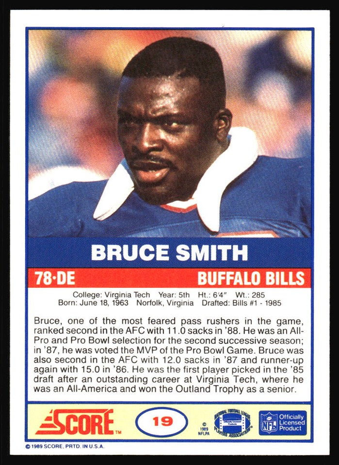 1989 Score Bruce Smith #19 Buffalo Bills | eBay