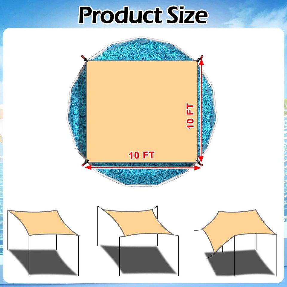 Above Ground Pool Shade Canopy with Steel Frame, 10'X10' 95% UV Block ...