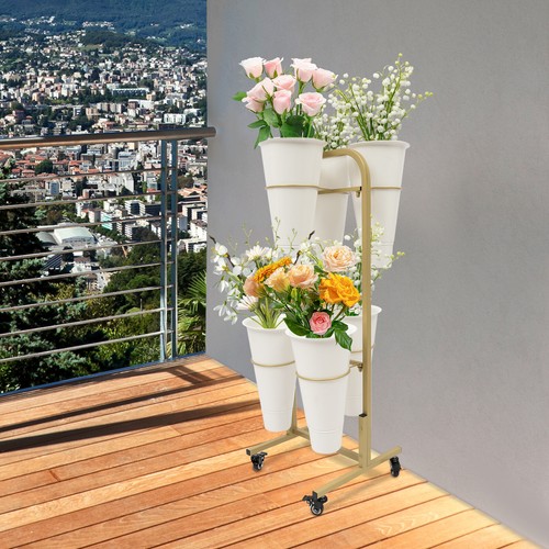 Gold & White 2-Tier Flower Display Stand Flower Display Stand With 6 ...
