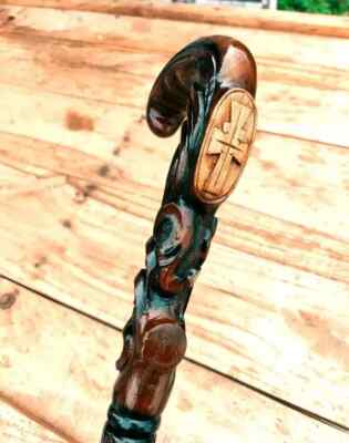 Walking stick, Christian Cross Wooden Walking Stick Cane - Wood carved ...