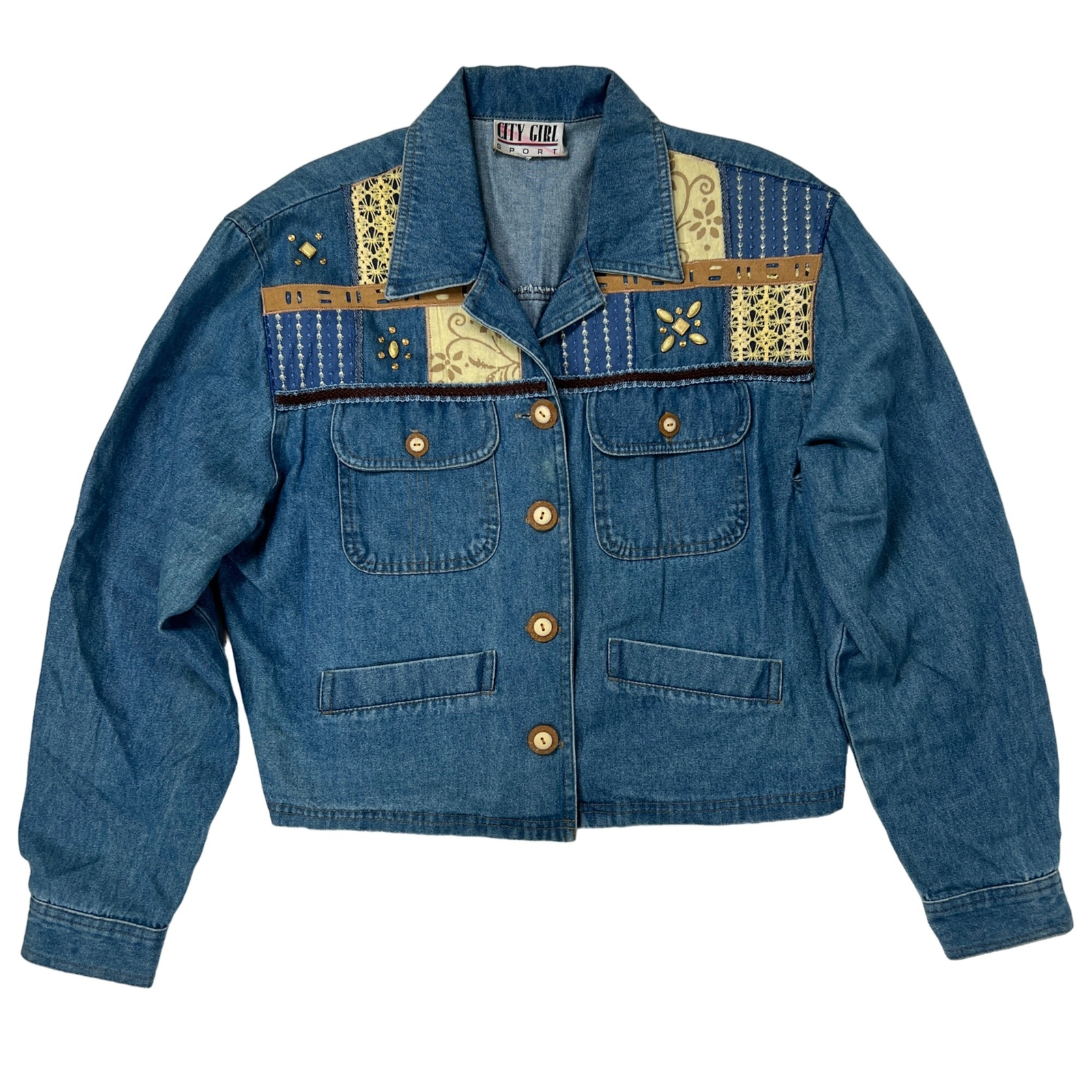 Vintage 90s Patchwork Embellished Bohemian Cottagecore Blue Denim Jacket / S/M | eBay