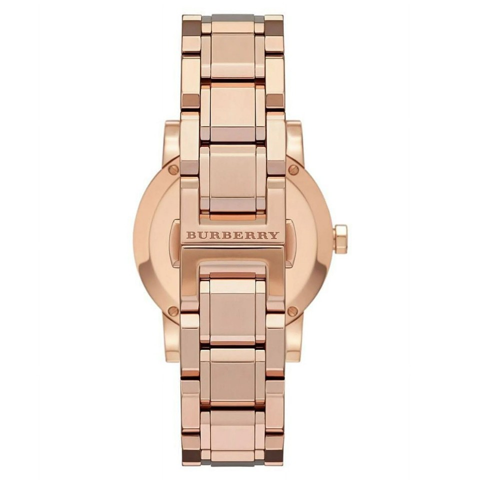 Burberry BU9135 The City Rose Gold Plated 34 mm Check Stamped Swiss ...