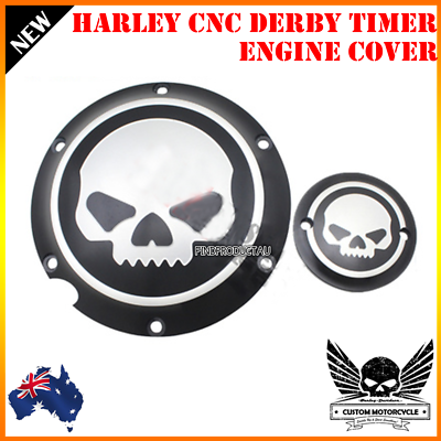 Black CNC skull Derby Timer engine Cover Harley XL Sportster 883 1200 ...