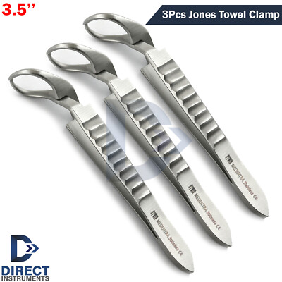 3Pcs Jones Towel Clamps Curved 9cm Sharp Pointed Tips Surgical Clip ...