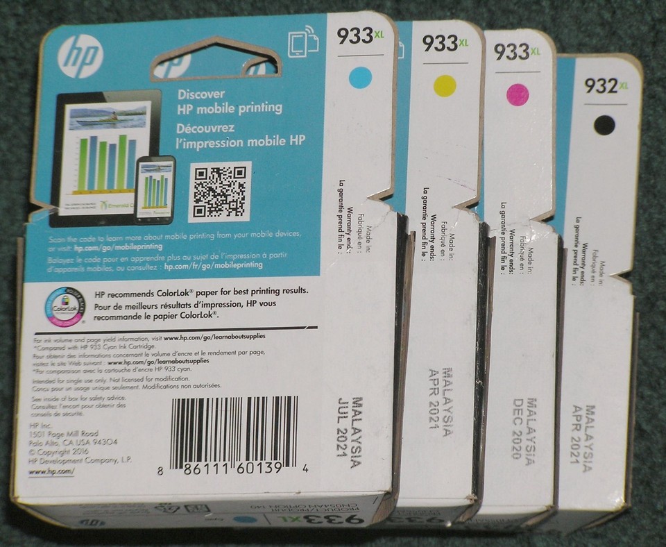 2020/21 Genuine HP 932XL Black 933XL Cyan, Yellow, Magenta Ink Print ...