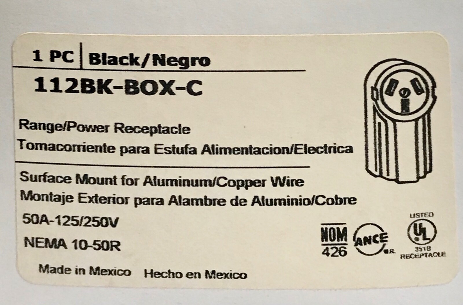 BOX OF 10 COOPER 112BK BOX C BLACK 50 AMP 125 VAC 250 VAC Welding Range ...