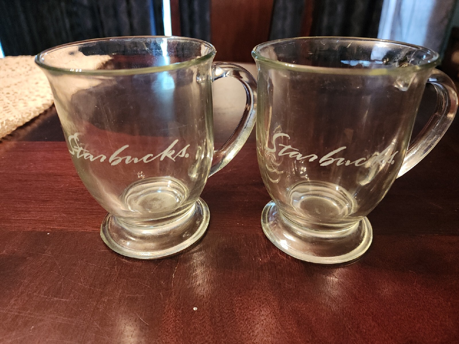 Set Of 2 Starbucks Clear Script Cursive Glass Mug 16oz Anchor Hocking ...