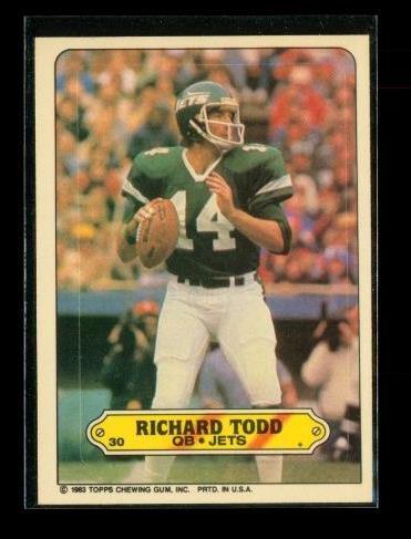Vintage 1983 TOPPS STICKER PUZZLE Football Card #30 RICHARD TODD New ...