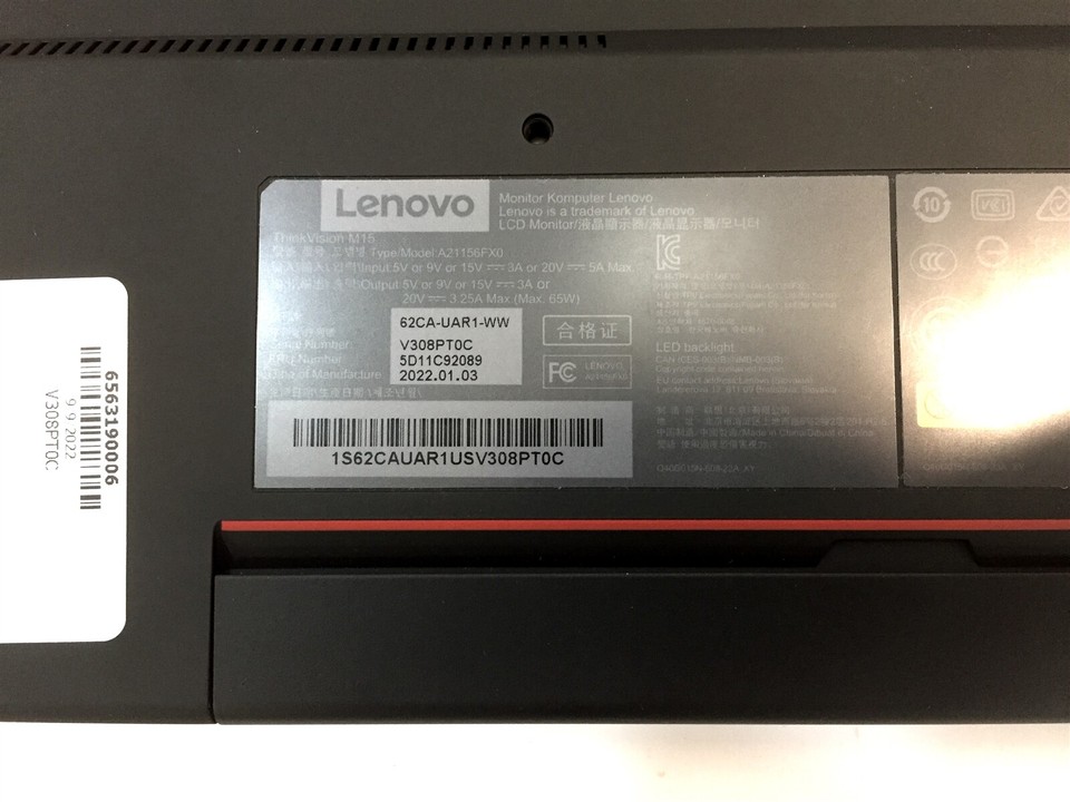 Lenovo ThinkVision M15 15.6" FHD WLED LCD Mobile Monitor w/ Case & USB ...