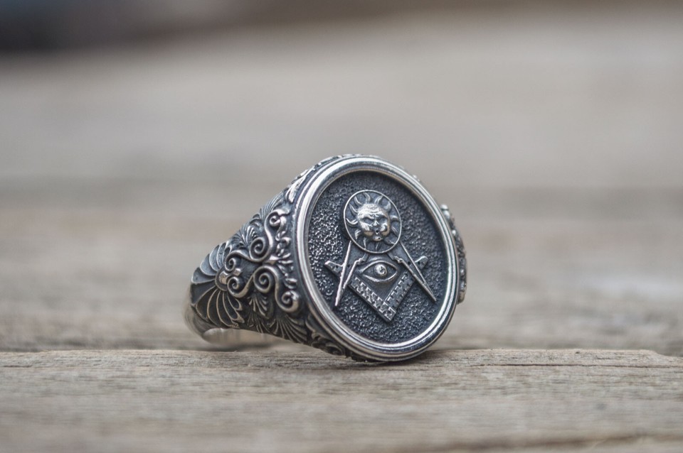 Masonic Sun Symbol Ring Freemason Ornament Jewelry Handmade Master ...