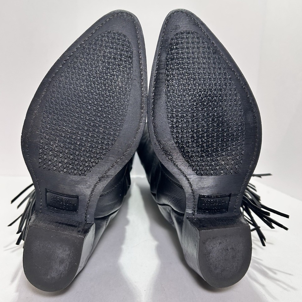 HARLEY DAVIDSON Womens Black Leather Boots Vtg 7M Chrome Eagle Fringe ...