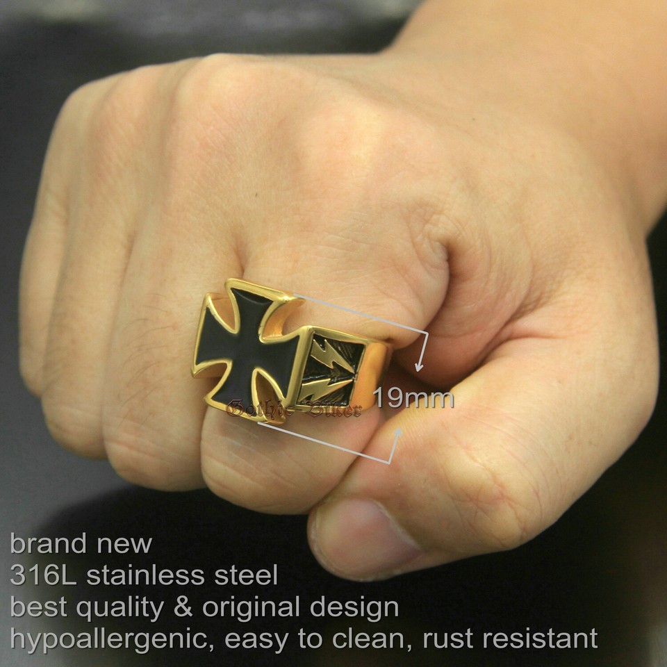 Men's Gold Black Knights Templar Iron Cross Pattee Stainless Steel ...
