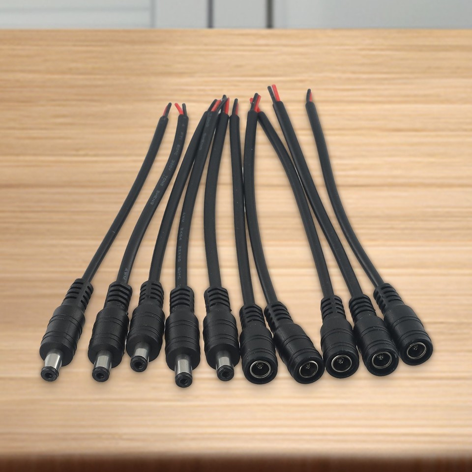 5 Pairs DC Power Cord 5.5x2.1 LED Male & Female Cable Wire Connector ...