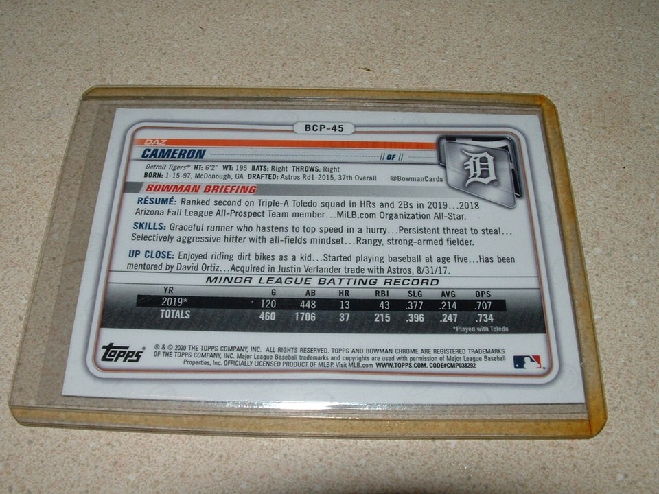 2020 BOWMAN CHROME DAZ CAMERON CARD DETROIT TIGERS | eBay