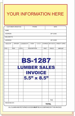 LUMBER SALES INVOICE CUSTOM PRINTED 2 or 3 PART CARBONLESS | eBay
