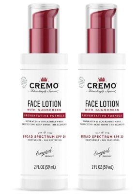 2 Pack- Cremo Face Lotion With Sunscreen, Broad Spectrum SPF 20, 2 OZ ...