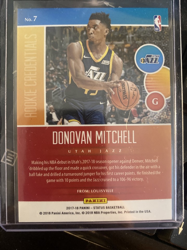 2017-18 Panini Status Rookie Credentials Red Donovan Mitchell RC Card ...