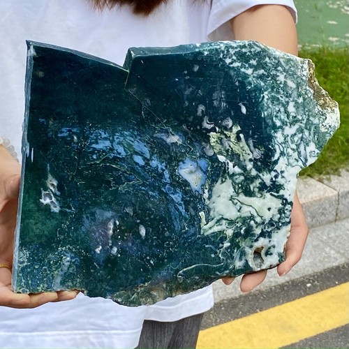2.86LB Moss agate board - natural green crystal smart landscape ...