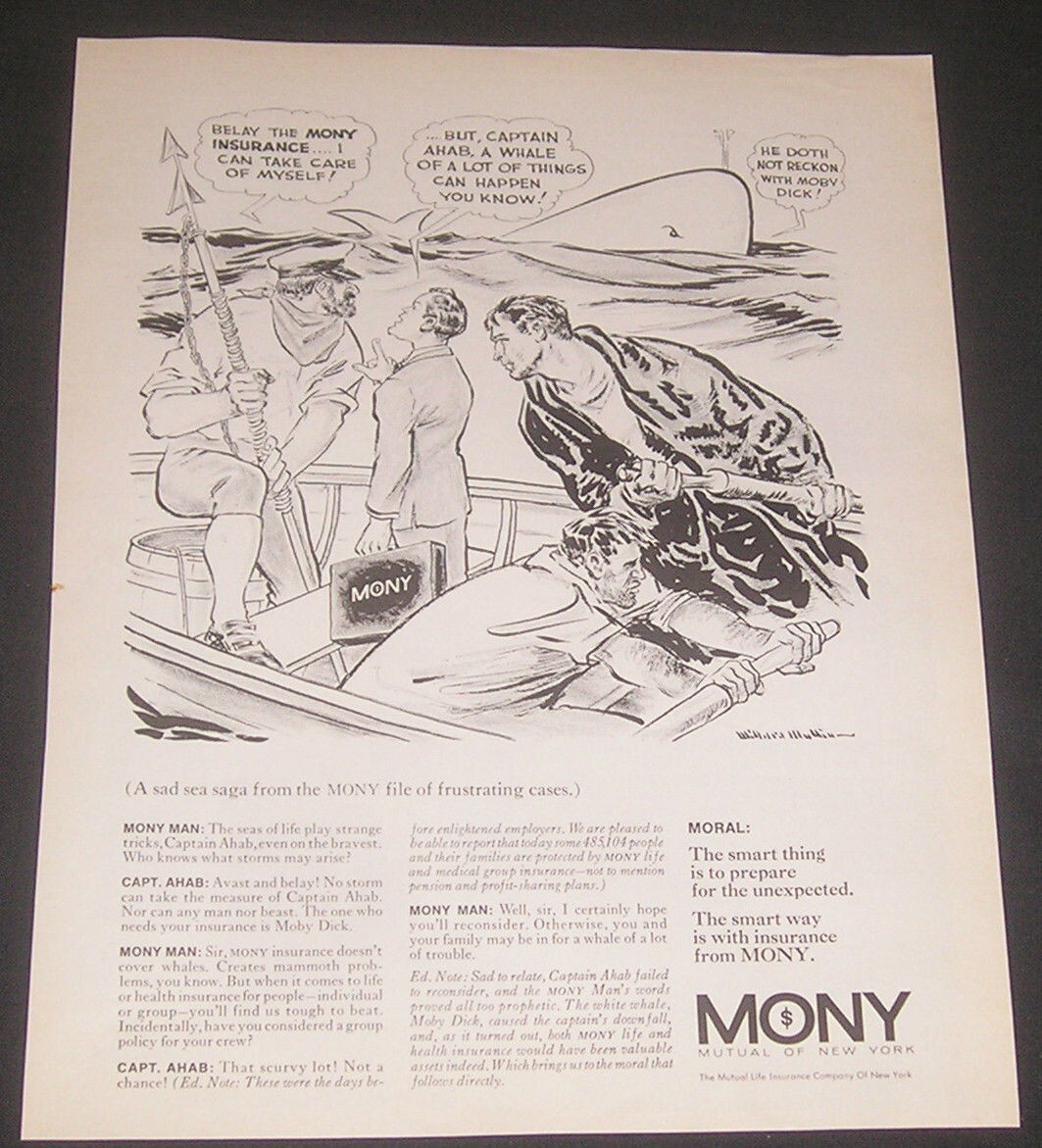 1970 Mutual Life Insurance MONY Ad - Moby Dick & Capt Ahab - Willard ...