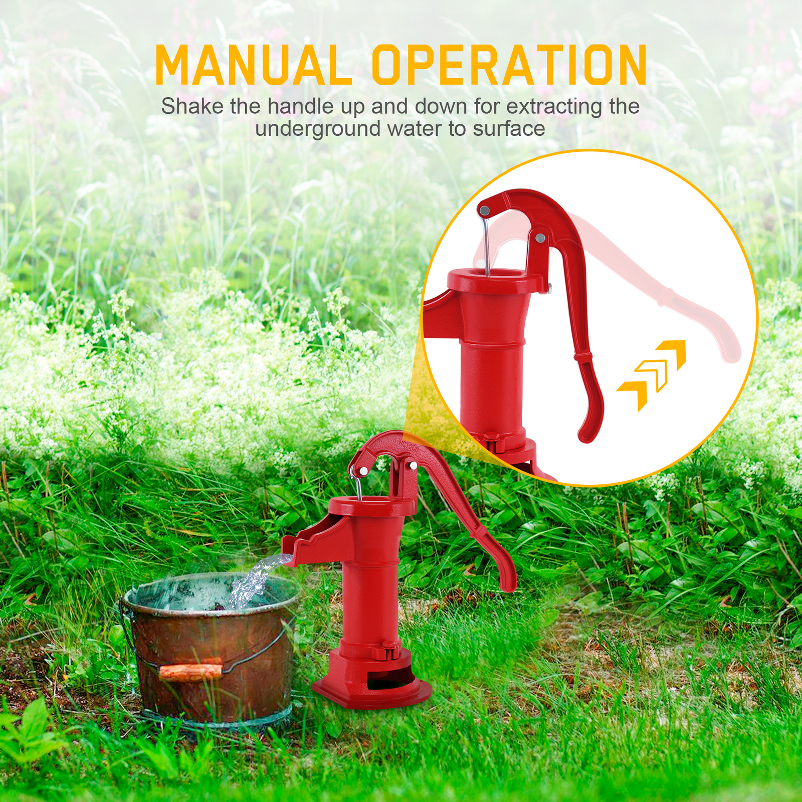 Manual Hand Water Pitcher Pump 25Ft Lift Cast Iron Hand Well Pump ...