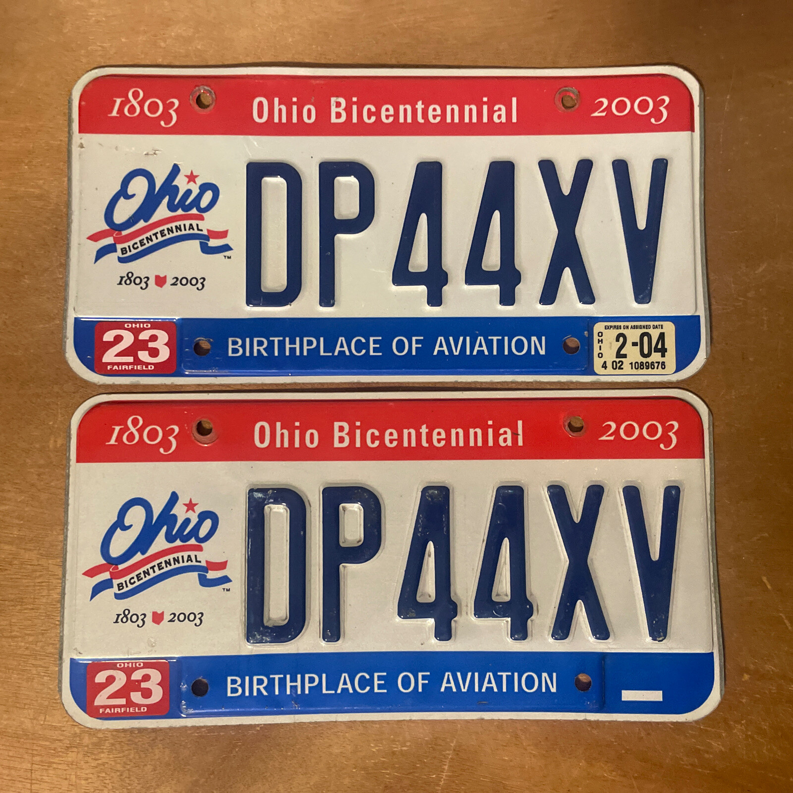 2003 Ohio Bicentennial License Plate Pair Fairfield County # DP44XV | eBay